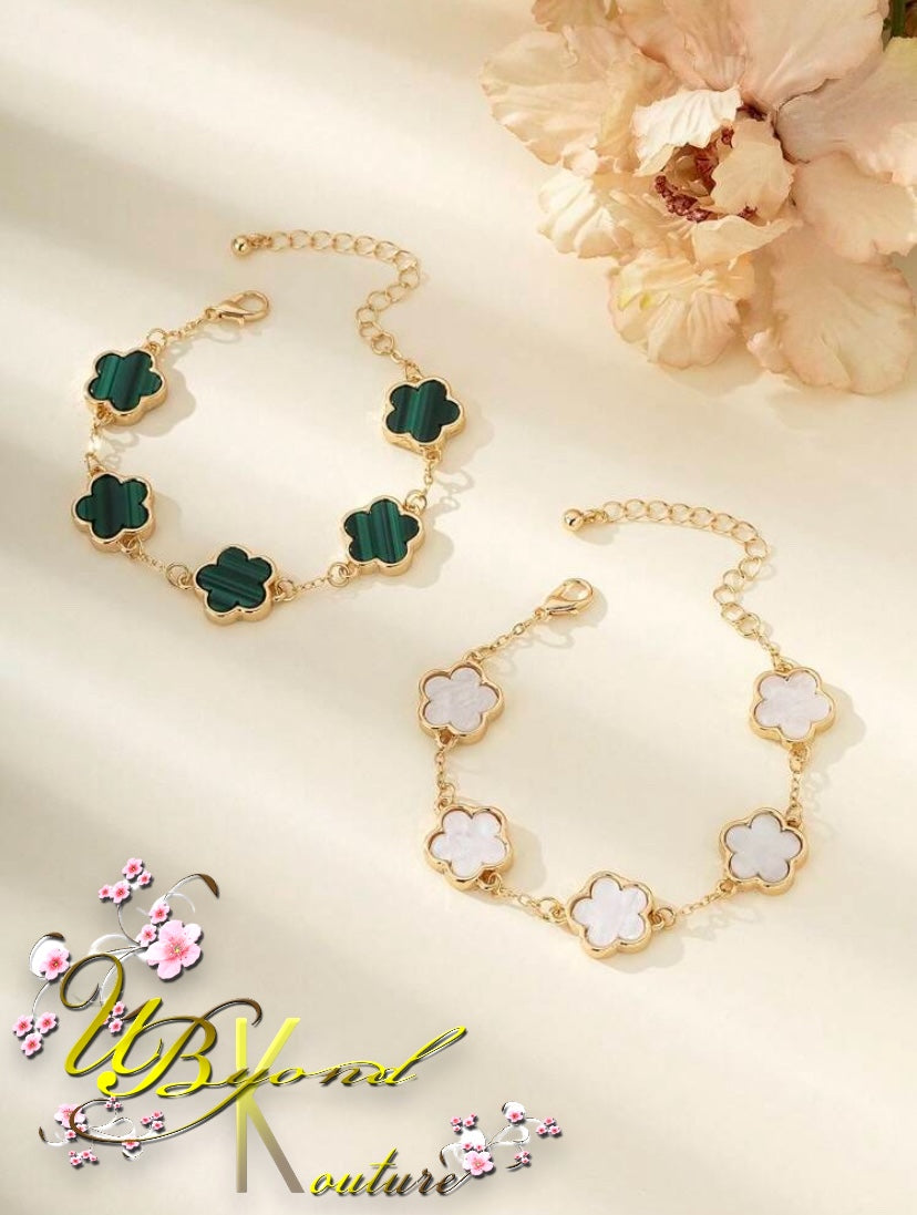 Charlotte Clover Chain Bracelet Green & White – UByond Kouture